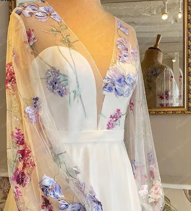 MACHA - Robe de Mariée Colorée Fendue en mousseline satinée et voile ...